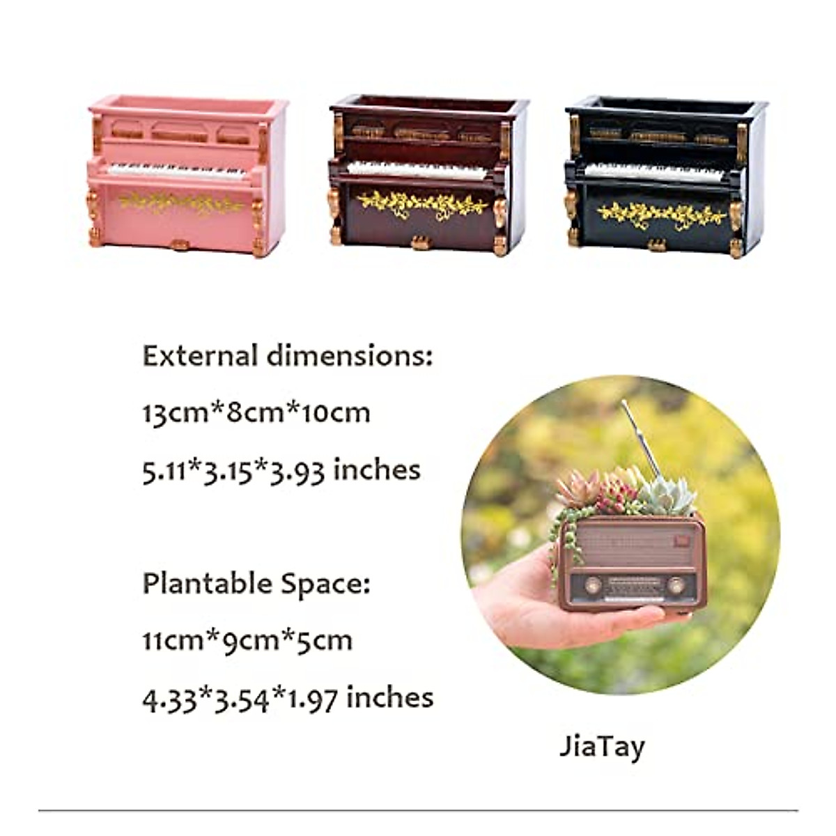 JIATAY Wooden Pots, Mini Flowerpot, Retro Resin Succulent Planter Bonsai Pot Desk Holder Mini Ornament (Piano Brown)