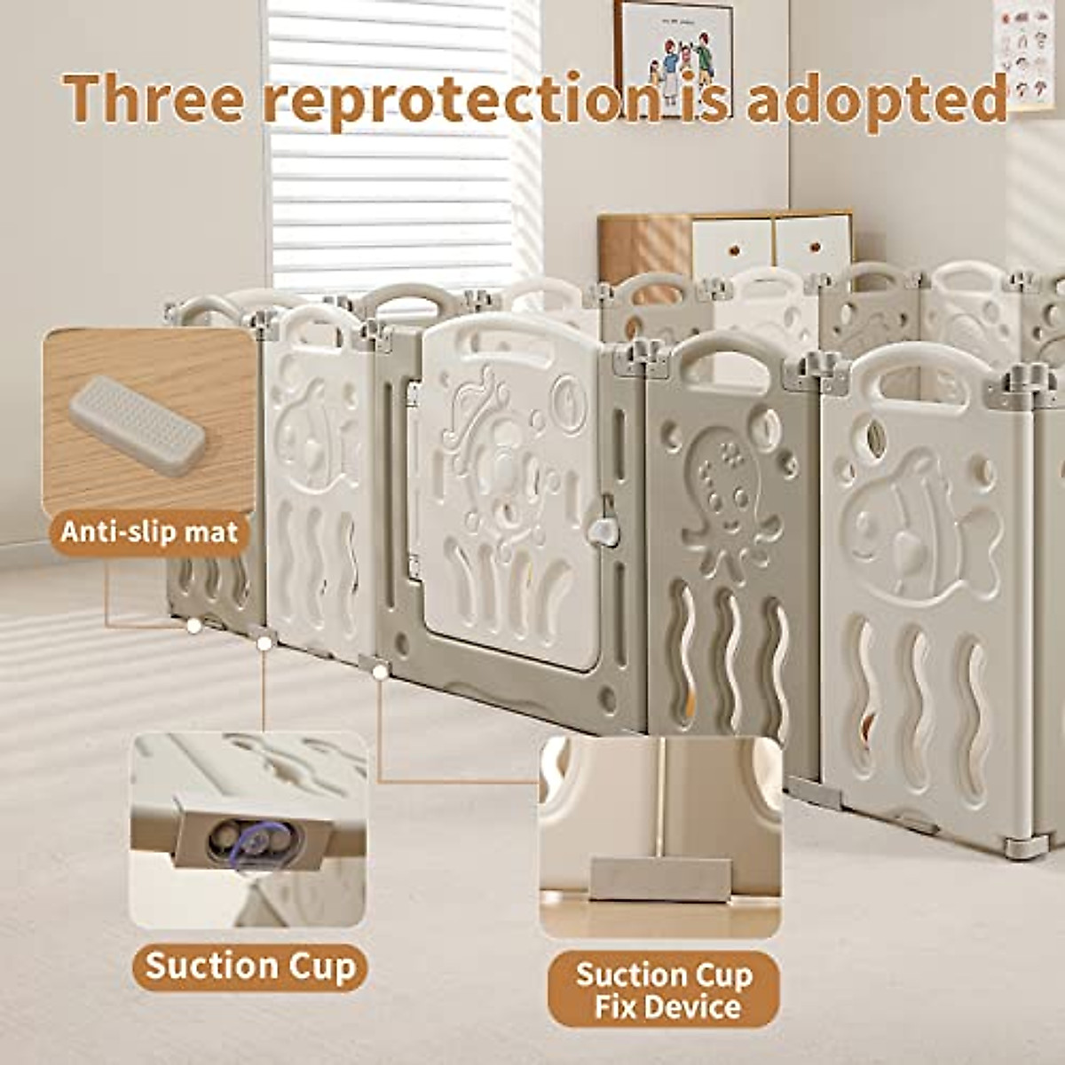 IFLETH Baby Fence Folddler Toddler Playpen Kids Safety Play Center Yard Baby Playpen, Adjustable Shape, Portable Design for Indoor Outdoor Use (22 Piece Set, White+Grey)