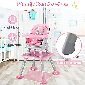 HONEY JOY 8 in 1 Baby High Chair, Convertible Highchair for Babies and Toddlers/Table and Chair Set/Building Block Table/Booster Seat/Stool/Toddler Chair with Safety Harness (Pink)