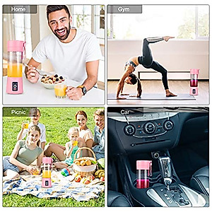 Portable Blender USB Rechargeable, Small Blender Single Serve, Personal Size Blender Travel Blender Juicer Cup 380ml (FDA, BPA free) (Pink)