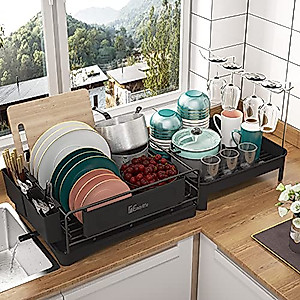 1Easylife Dish Drying Rack, 2 Pieces Large Dish Rack Drainboard Set for Kitchen Counter, Rustproof Dish Drainers with Drainboard, Adjustable Swivel Spout, Wineglass and Utensil Holder for Big Family