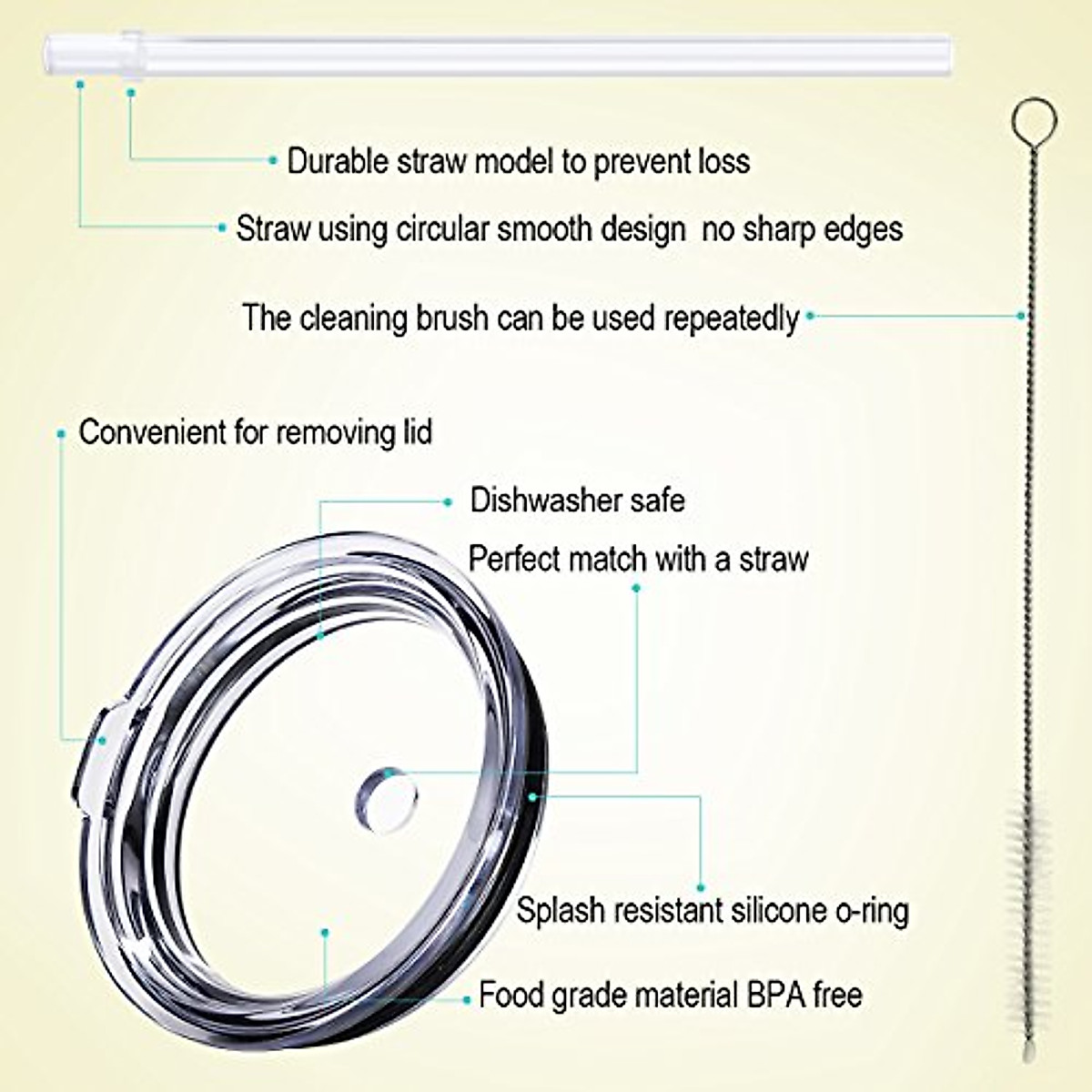 Spill Proof Lid With Straw For 20 Oz YETI Rambler,SOEOR Tumbler, Ozark Trail cup and other brands Vacuum insulation stainless steel 20 oz Tumblers