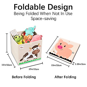 2PCS 13x13x13 Storage Cube Bins, LIOUCBD Foldable Toy Storage Bins Boxes Chests, Water Proof Canvas Storage Bin for Toys Clothes Dolls Books (Cow & Pig)