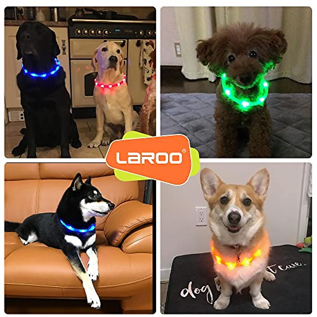 LaRoo LED Light Up Dog Collar, Cutable Silicon USB Rechargeable Glow Light Collar for All Dogs, Waterproof 3-Modes Flashing Dog Collar for Dark Outdoor Training Playing (27.5 inch/70cm)