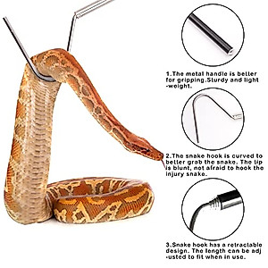 Aufeeky Telescoping Stainless Collapsible Snake Hook and Grabbers Snake Reptile Grabber Reacher Pickup Tool Long Reptile Catcher for Ball Pythons Corn Snake Reptiles Pet Snake Serpent (39.4 inches)
