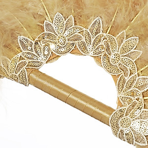 BABEYOND 1920s Marabou Feather Fan - Vintage Handheld Fan Bridal Feather Bouquet Bridesmaids Fan for Wedding (Yellow)