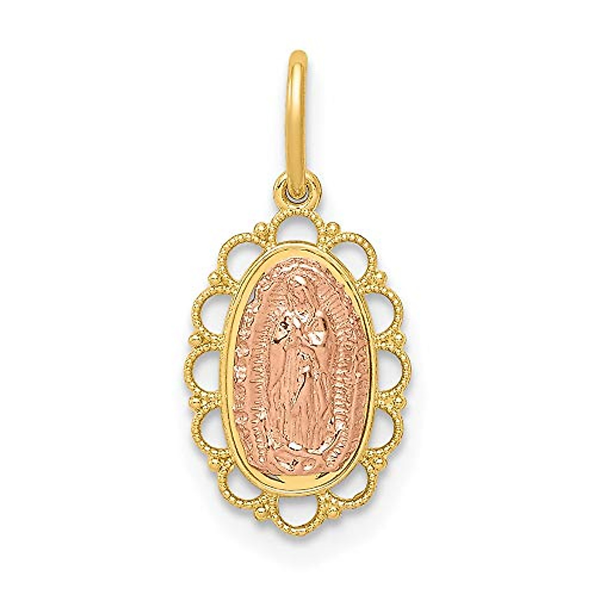 IceCarats 14K Two Tone Gold Our Lady of Guadalupe Virgin Mary Necklace Virgencita Maria Rosa Pendant Catholic Christian Holy Mother Medallion Charm Only