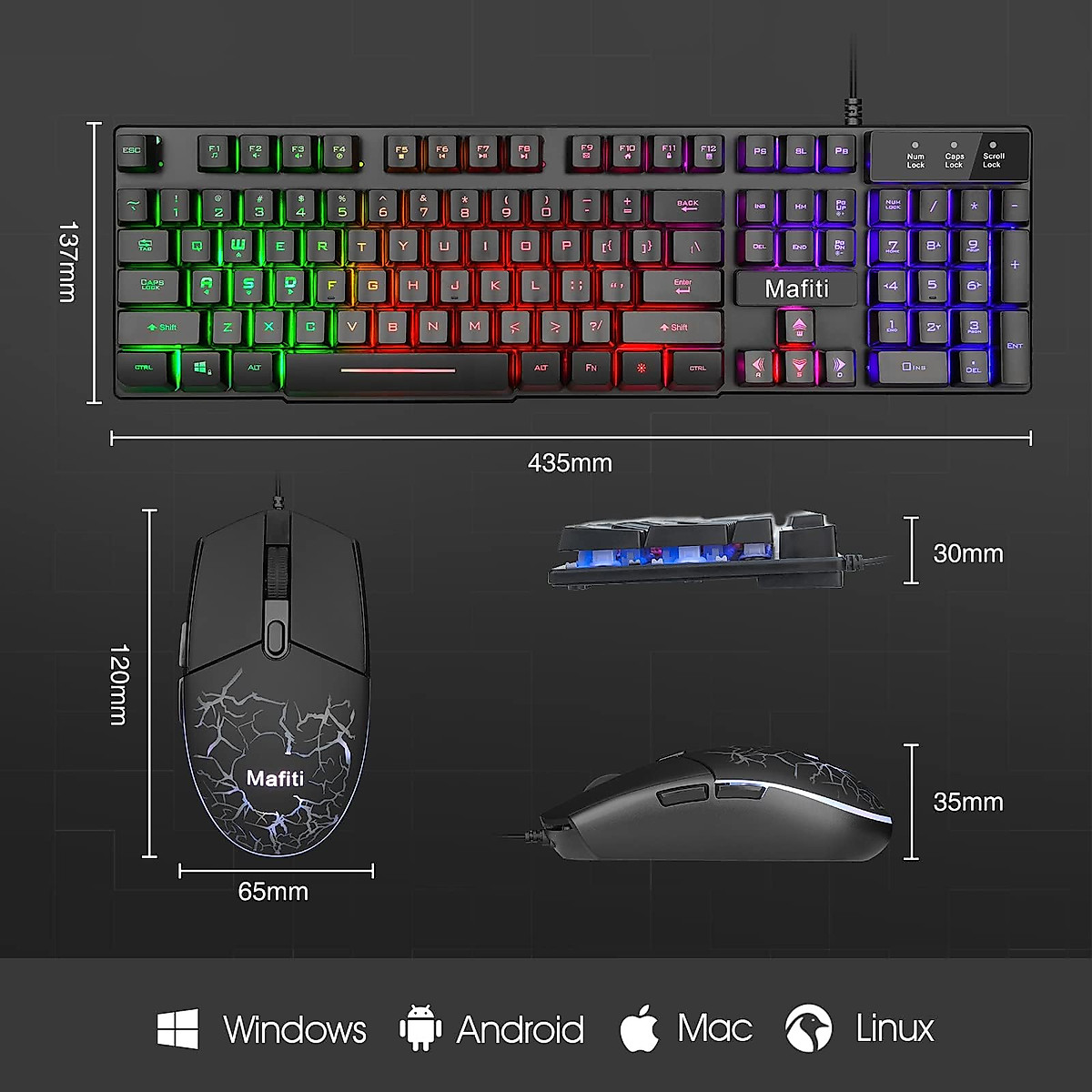 mafiti RK101 Computer Keyboard Mouse Combo Wired, RGB Backlit USB Keyboard for PC Mac Laptop Desktop, Gaming Office