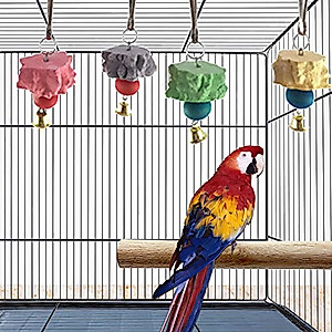 Bird Grinding Beak Calcium Stone With Bell,Rat Mineral Lava Block Trimming Teeth Chewing Toys for Chinchilla Bunny Budgie Cockatiel Parakeet Parrot 6-Pcs(Random Delivery Of Color)