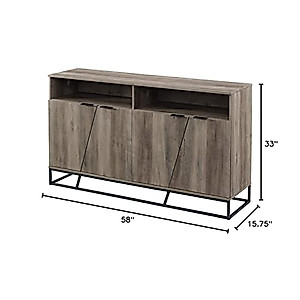 Walker Edison Angled Door Cabinet-Sideboard-Buffet with Open Shelf Storage, 58, Grey Wash