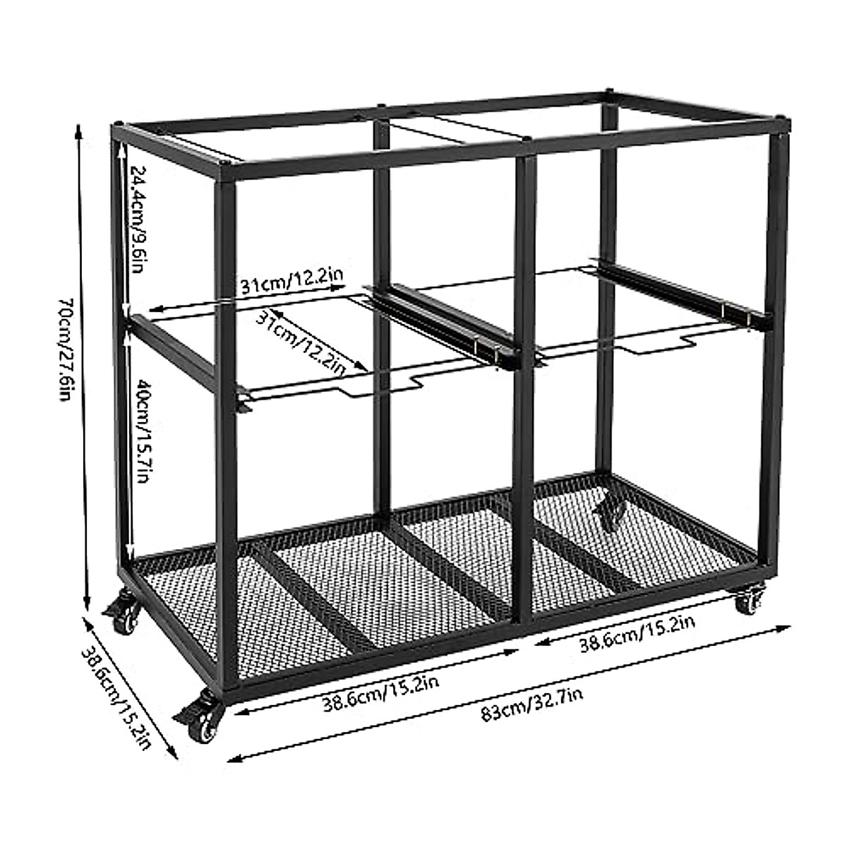2 Tiers 4 Compartments Rolling File Carts with Wheels, Heavy Duty Rolling Pull-Out File Folder Rack Drawer File Cabinet for Home Office, Hanging Files for Letter Size