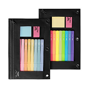 Mr. Pen Fabric Pencil Pouch with 3 Binder Holes, Black, Set of 2