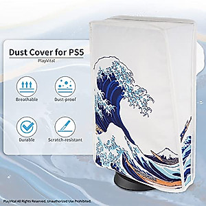 PlayVital Dust Cover for ps5, Soft Neat Lining Dust Guard for ps5 Console, Anti Scratch Waterproof Cover Sleeve for ps5 Console Digital Edition & Disc Edition - The Great Wave