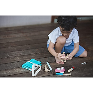 PlanToys Wooden Dentist Role Play Set (3493) | Sustainably Made from Rubberwood and Non-Toxic Paints and Dyes