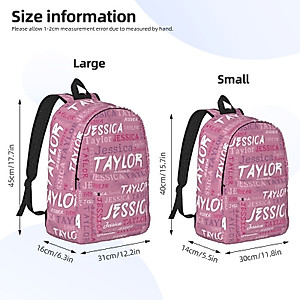 Custom Name School Backpack, Personalized Casual Daypack Backpacks Design Your Own Name for Boys Girls Men Women, Customized Hot Pink Theme 2 Sizes Student Bookbag for Travel Work School