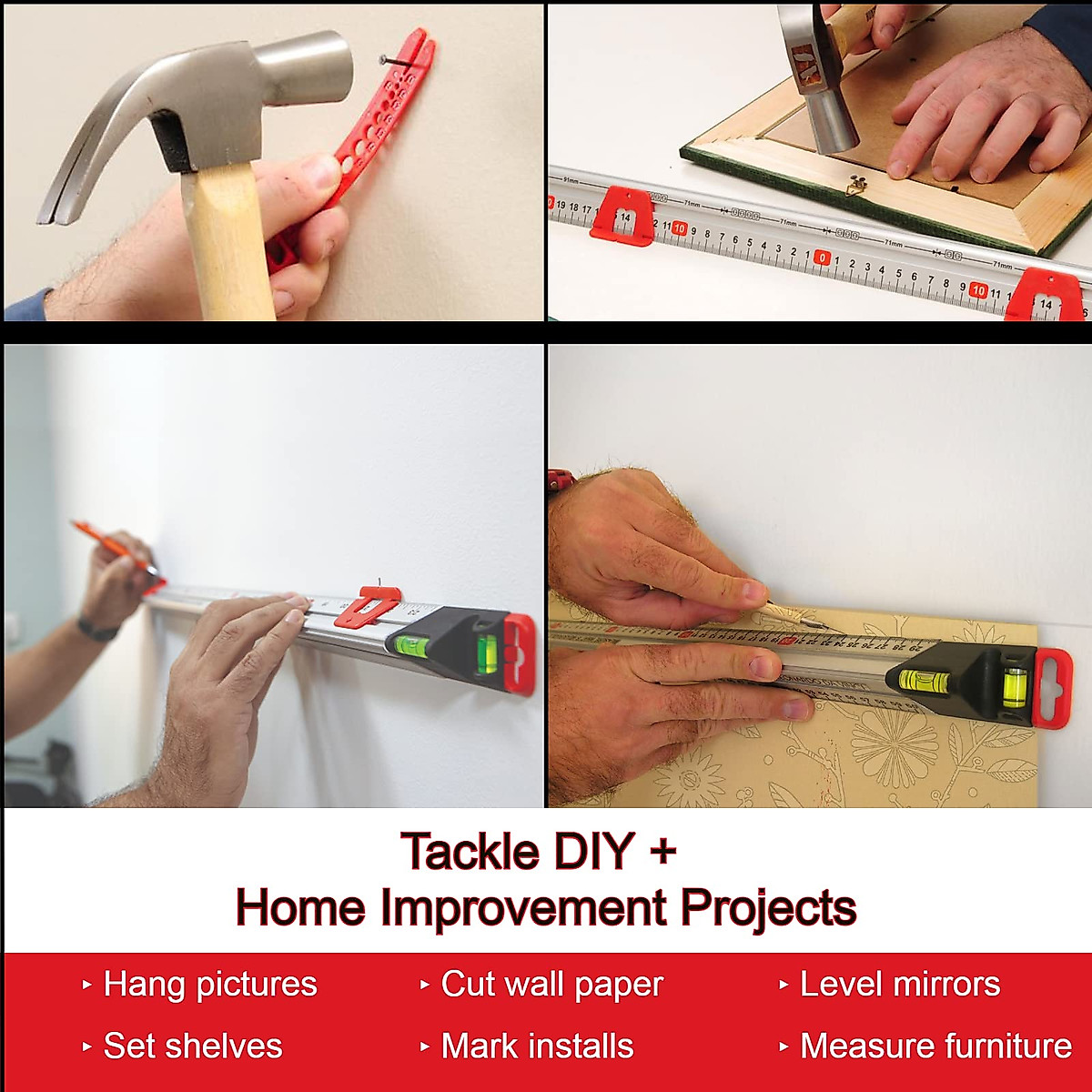 Kapro - 313 Measure Mate and 245 Mini Level Bundle - Home-Improvement Tool - With 12” Ruler and Level - Features Sliding Markers, Knife Guide & Angle Finder - Includes Nail Gripper & Drill Bit Gauge