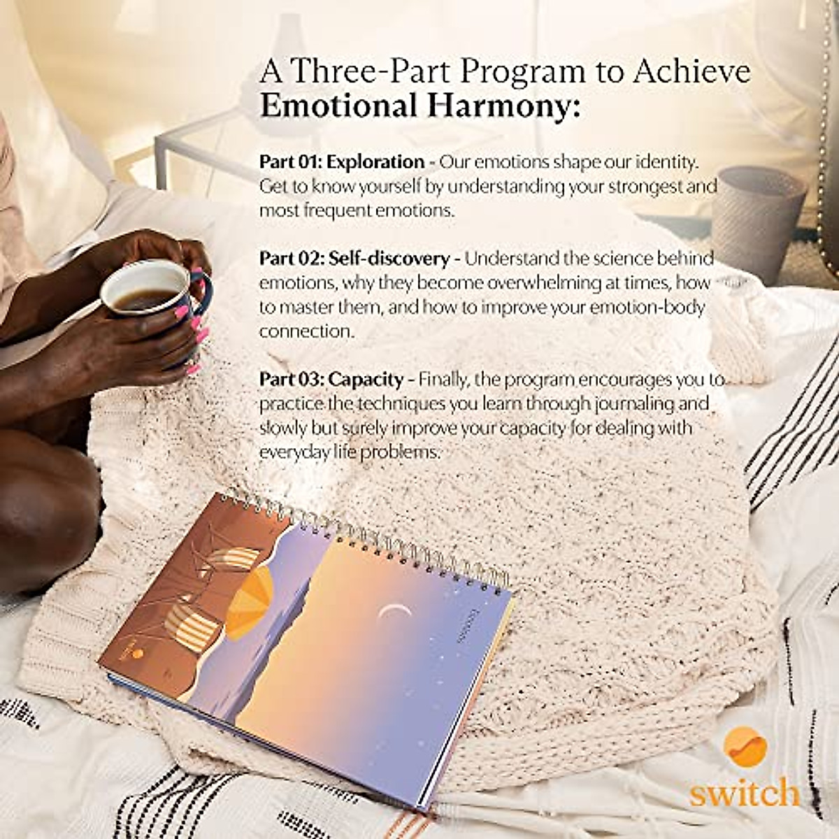 Switch Research Emotions Journal - Self Care Journal - Psychologist-Backed Manifestation Journal - Therapist Recommended Affirmation Journal - Beautiful Self Care Journal for Women