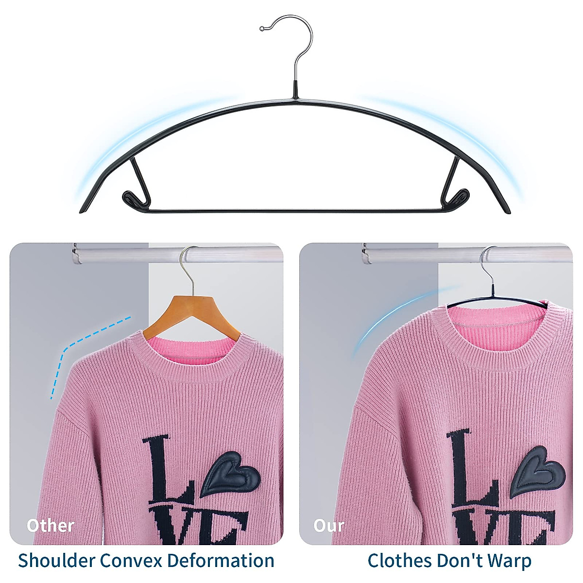 FSUTEG No Bump Rubber Coated Hangers 20 Pack - Heavy Duty Contour Metal Clothes Hangers, 15-18lb Weight Capacity, Non-Slip & Space Saving for Wardrobe, Closet, Dorm (16.5 Inch, Black)