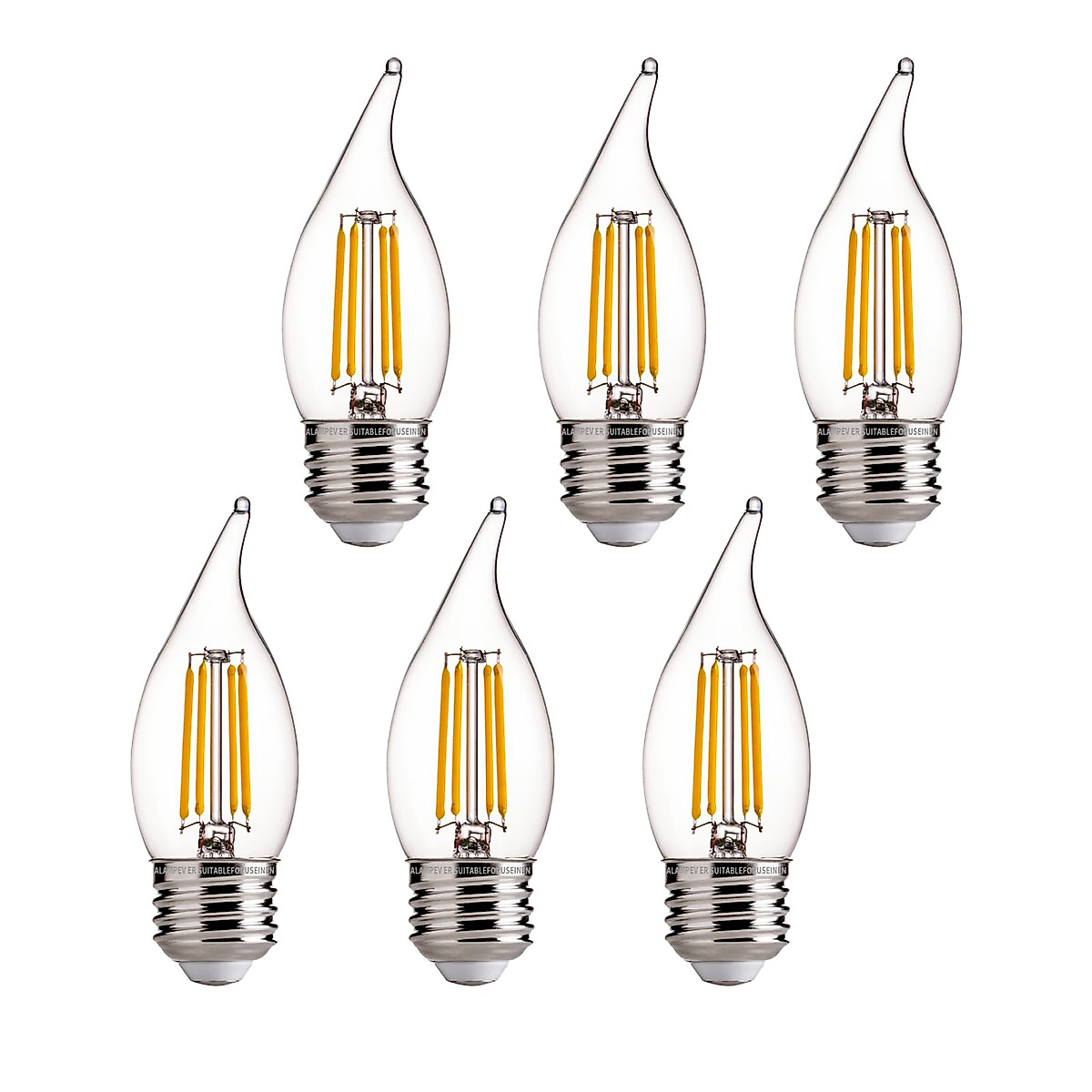 ALAMPEVER Dimmable 6-Pack CA11 Candelabra LED Light Bulb, 4.5W (60W Equivlant) LED Chandelier Light Bulb, E26 Medium Base, 2700K Soft White, 450LM, CRI82
