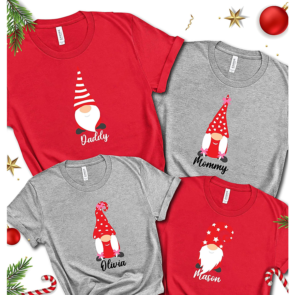Personalized Christmas Family Gnomes T-Shirt For Family, Customized Merry Christmas Shirt, Custom Gnomes Tee, Funny Graphics Tee For Christmas, New Year Party T-Shirts, Customized Christmas Gnome Tee