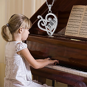ACJNA 925 Sterling Silver Heart Pendant Piano Keyboard Necklace Music Jewelry for Women(With music note)