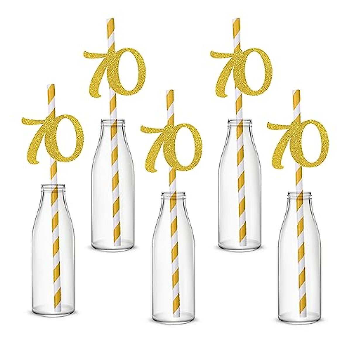 Labakita 70th Birthday Party Straw Decor - 70th Birthday Paper Straw Decor - 70th Birthday Striped Decorative Straws - Set of 24