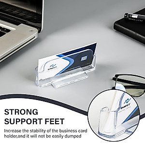 DMFLY Business Card Holder for Desk - 4 Pack Acrylic Business Card Holder Display Plastic Business Card Stand Desktop Business Card Holders for Exhibition, Home & Office, Fits 30-50 Business Cards