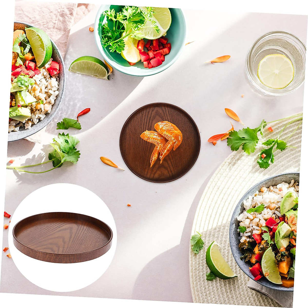 VILLCASE 4pcs Wooden Round Tray Coffee Table Decor Tray Cutlery Tray Round Coffee Table Tray Wood Tray for Desktop Trays Decorative Large Tray Dessert Serving Tray Wooden Shape Tray Tea Set