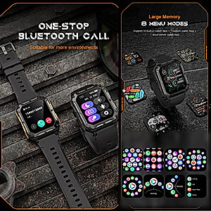 Military Smart Watches for Men IP68 Waterproof Bluetooth Call(Answer/Dial Calls) 1.83'' Tactical Outdoor Sports Fitness Watch Tracker with Blood Pressure Heart Rate Monitor for Android iOS (Black)
