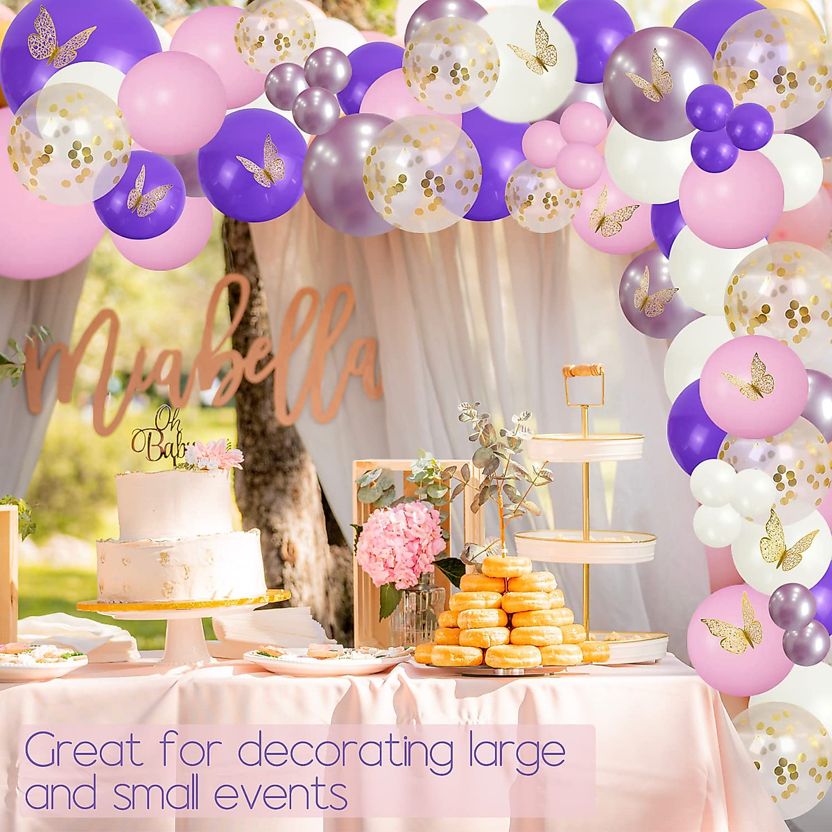 ANGSKALSA Balloon Garland Arch Kit - 167Pcs Baby Shower Decorations for Girl with Butterfly Stickers, Pink Purple White Gold Confetti Balloons for Birthday Party Bridal Shower Wedding Decorations