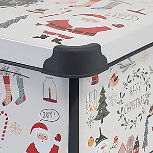 Simplify “Happy Christmas” Design Storage Bin | Christmas Tote | Holiday Décor Decorations Organizer | Lidded | Stackable | White
