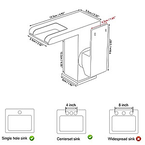BESy LED Stainless Steel Waterfall Black Bathroom Faucet, Single Hole Bathroom Sink Faucet, 3 Colors Light Changing Single Handle Vanity Faucets with Supply Lines, Rv One Hole Faucet, Matte Black