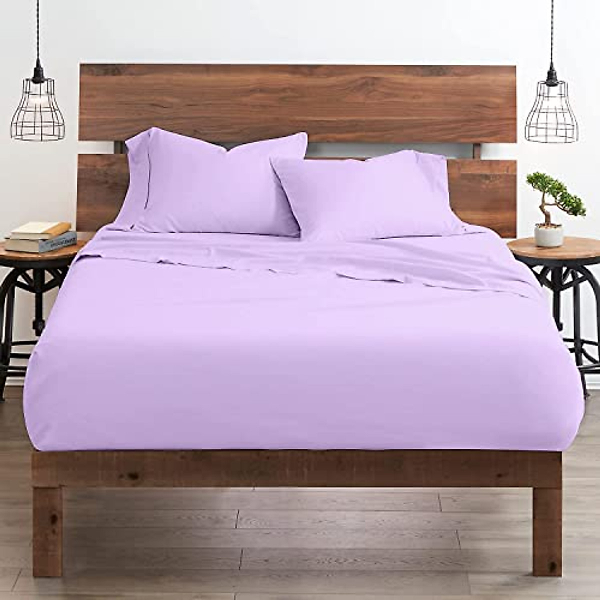 snowhomes 4-Pcs Bed sheets-800-Thread Count 100% Egyptian Cotton Bedding Set Lavender Full Size Sheets, Long Staple Cotton Fitted Sheet with Pillowcase, Fits Mattress Upto 15" Deep Pockets