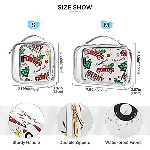 RunningBear Cartoon Christmas Truck Tree Clear Toiletry Bag 2 Pcs Cosmetic Bag Makeup Bag Travel Storage Pouch Set with Handle for Men Women Cosmetics Toiletries Travel Accessories