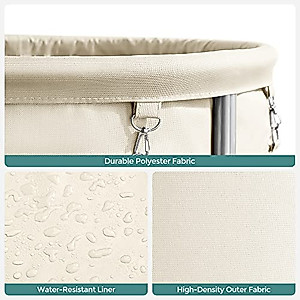 SONGMICS Laundry Basket with Wheels, Rolling Laundry Hamper, Round Laundry Cart with Steel Frame and Removable Bag, 4 Casters and 2 Brakes, Cream and Silver URLS01MZ