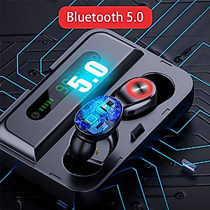 True Wireless Earbuds T10 Bluetooth 5.0 Headphones, Sports in-Ear TWS Stereo Mini Headset w/Mic Extra Bass IPX7 Waterproof, Instant Pairing with Charging Case Noise Cancelling Earbuds Earphones