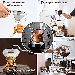 BicycleStore Pour Over Coffee Maker, Paperless Glass Carafe with 100 Filter Paper Reusable Glass Coffee Pot Manual Dripper Brewer Hand Drip with Stainless Steel Filter for Home Travel (14 oz/400 ml)