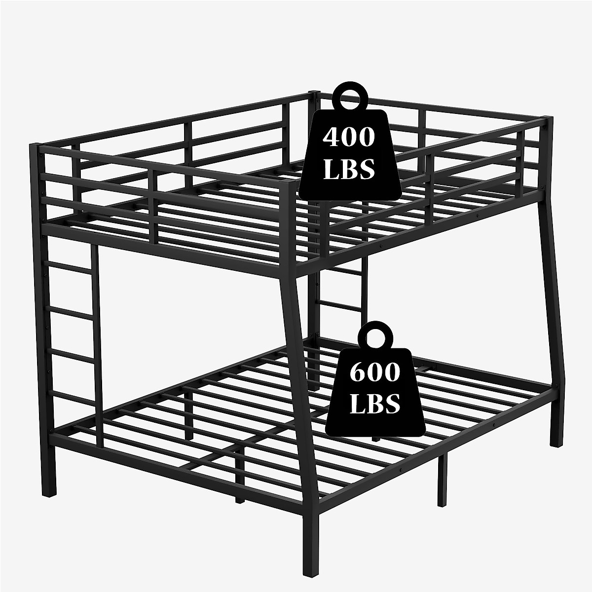 Bellemave Full XL Over Queen Metal Bunk Bed for Adults,Heavy-Duty Bunk Bed with 2 Ladders,Full Over Queen Bunk Beds,Space-Saving Bunk Bed for Kids/Teens/Adults,Noise-Free,Black