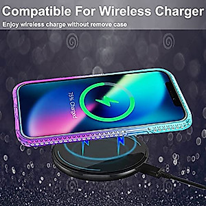 iPhone 13 Mini Case, [with Tempered Glass Screen Protector Included], STARSHOP Liquid Bling Sparkle Floating Glitter Quicksand Phone Case Girls Women Cute for iPhone 13 Mini - Teal/Purple