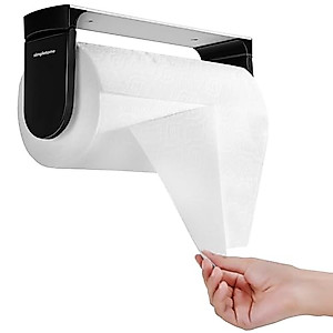 simpletome ONE Hand Tear Paper Towel Holder Under Cabinet Adhesive or Drilling Installation Aluminum Alloy + ABS (Black)