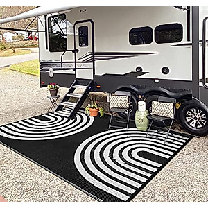 Wonnitar Outdoor Rug 6x9,Waterproof Patios Rug Reversible Plastic Straw Rug,Large Porch Deck Outside Area Rug,Portable Camper RV Mat,Indoor Outdoor Carpet for Picnic Balcony Backyard,Black
