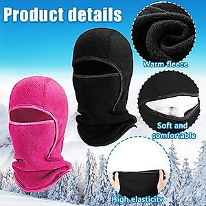 4 Pcs Kids Balaclava Ski Mask and Fleece Gloves Set Winter Hat Face Mask Warm Full Finger Glove for Boys Girls 8-12 Years Old (Black, Rose Red)