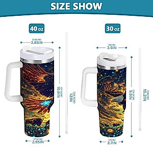 Slewiaeky Tumbler with Handle 40 oz Animal Hawk Beautiful America Travel Mug with Lid and Straw Stainless Steel Vacuum Insulated Water Bottle Cup for Iced Tea Coffee Cold Beverages Cup Holder Friendl
