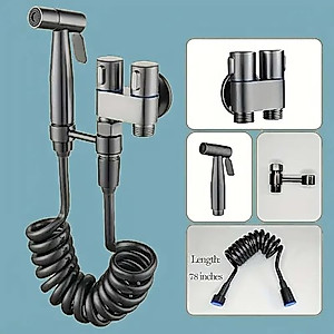 Toilet Bidet Sprayer Set, Stainless Steel Bidet Sprayer with Pressure Spray Gun, Handheld Bathroom Bidet for Feminine Wash, Cloth Diaper Cleaning, Baby Wash and Pets Shower, Gray