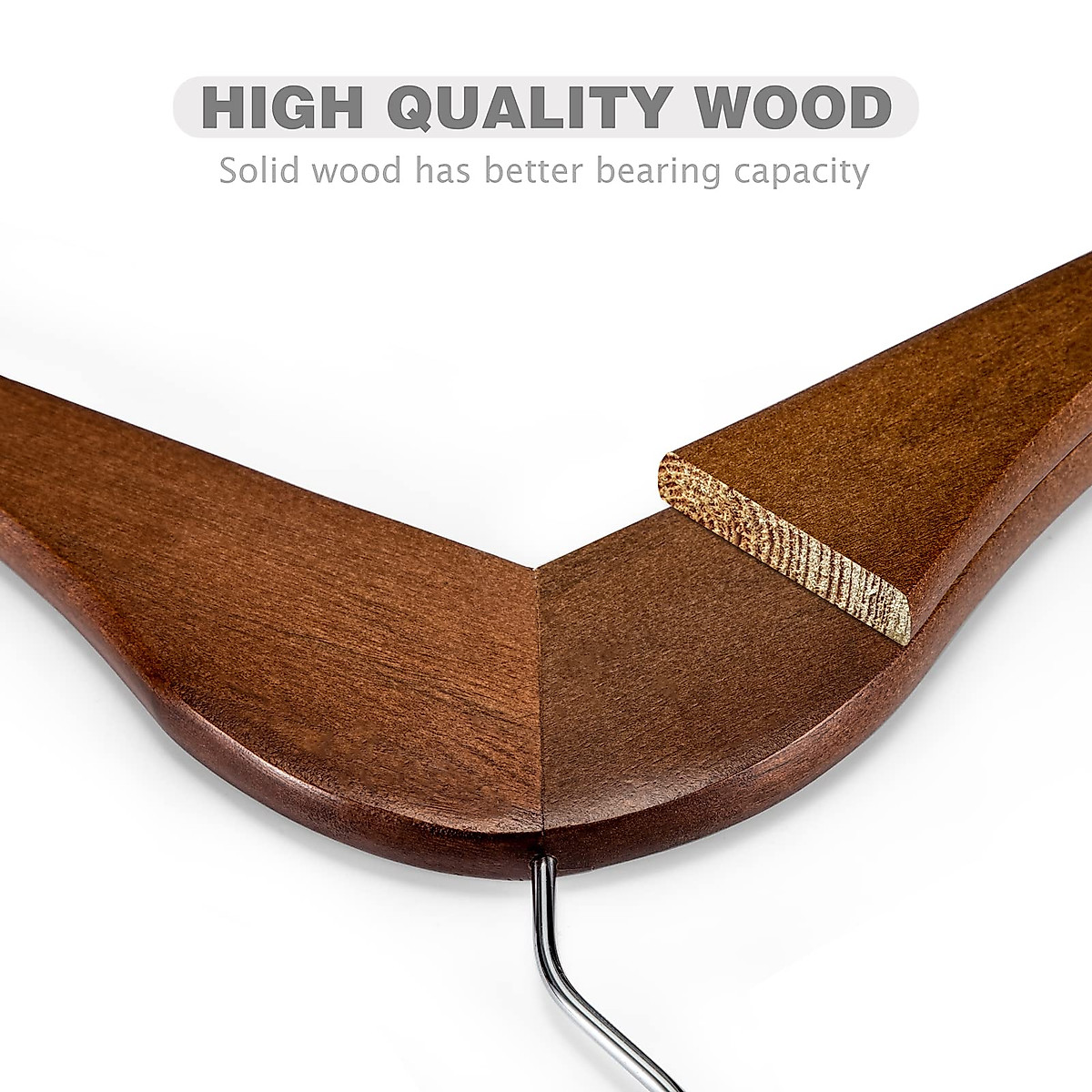 HOUSE DAY Wooden Hangers 30 Pack, Solid Wood Coat Hangers Heavy Duty, Smooth Finish Bulk Wooden Hangers with 360°Swivel Chrome Hook, High-Grade Wooden Clothes Hanger, Bamboo Hangers for Adult