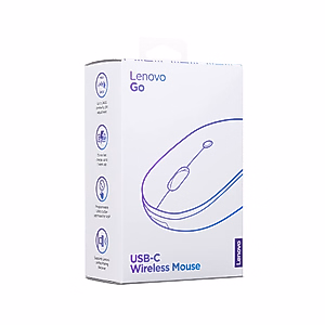 Lenovo Go USB-C Essential Wireless Mouse, 2.4 GHz Nano USB-C Receiver, Adjustable DPI, Rechargeable Battery, Ambidextrous, GY51C21210, Grey