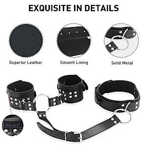 SEXY SLAVE Neck to Wrist Restraints kit, Adult Sex Toys Frisky Beginner Behind Back Handcuffs Collar, Adjustable Bondage Set, Couple SM Sex Game Tool(Black-1)