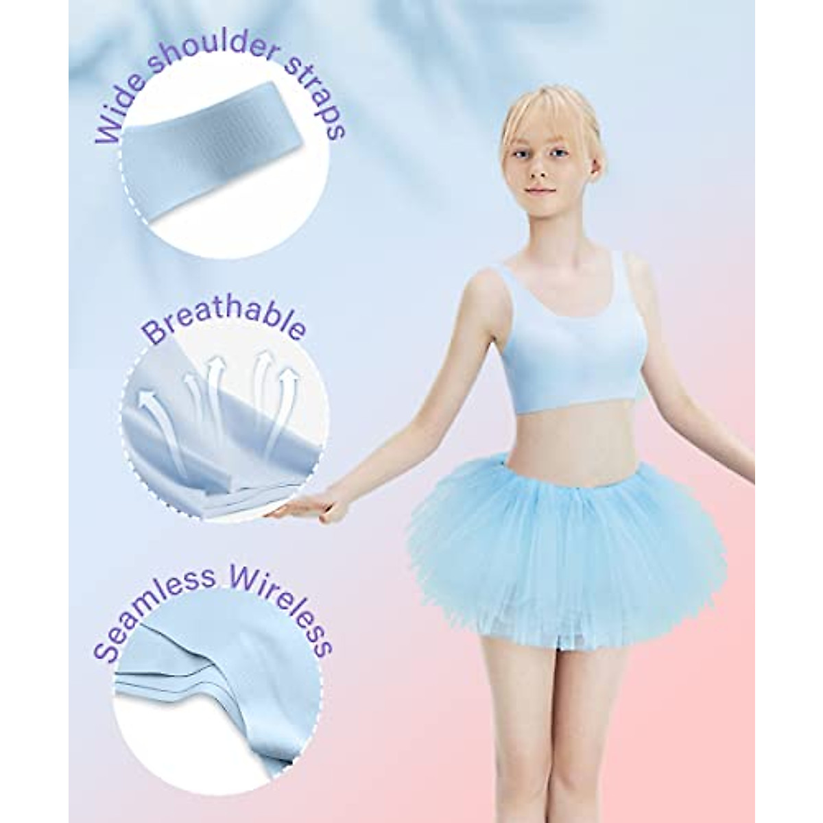 YACCA Girls Seamless Bra Ultra Comfort Soft,Removable Thin AA Cup,Invisible Dig-Free Teen Bras,Girls Training Bra 8-10 10-12 12-14 14-16 16-18 Years Old