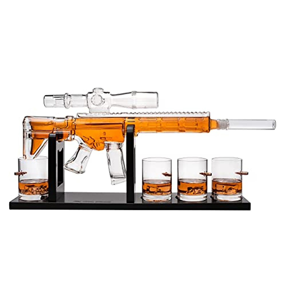 AR15 Whiskey Decanter Set - Limited Edition with Silencer Stopper - 640ml & 4 310 mL Bullet Glasses - Unique Gift - Drinking Party Accessory, Handmade Sniper Gun Liquor Decanter, Tik Tok Gun Decanter