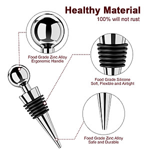 BETTFOR Wine Stoppers for Wine Bottles 3Pcs Vacuum Wine Bottle Stopper with Silicone Reusable Wine Corks, Leak proof Keep Fresh Suitable for Standard (Silver, 3 Pack)